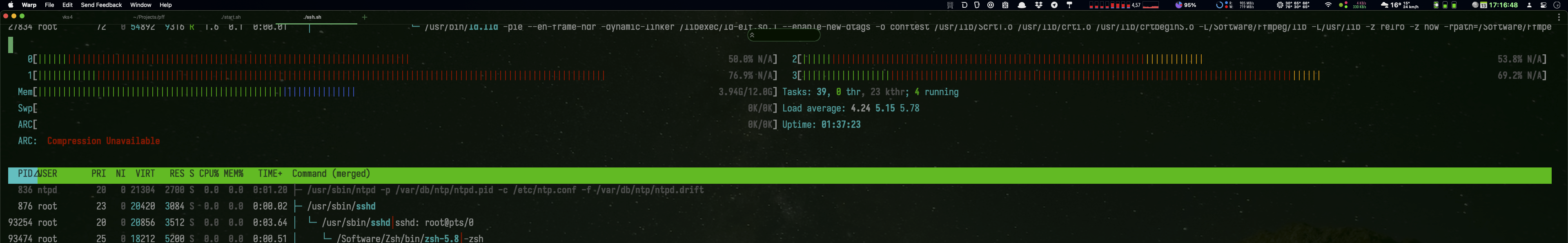Warp has issues with rendering ncurses apps (htop) · Issue #1350 · warpdotdev/Warp · GitHub