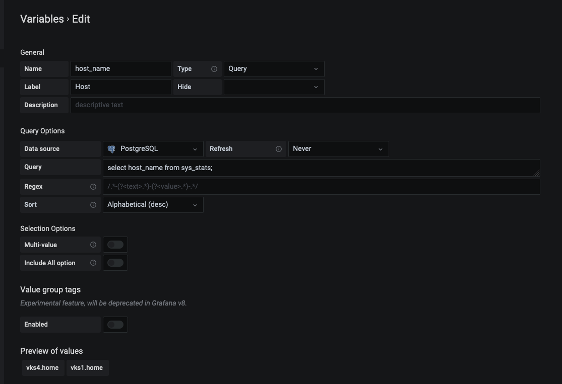 Variables Cant Be Loaded From A Query When Data Source Is Postgresql Timescaledb · Issue